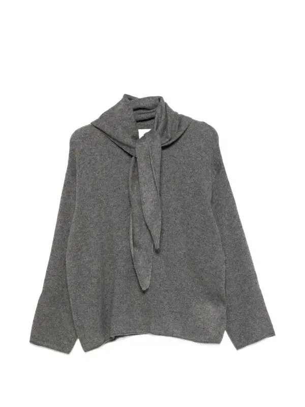 IVORY PARIS Emily Scarf-detail Fine Knit Sweater - Grey