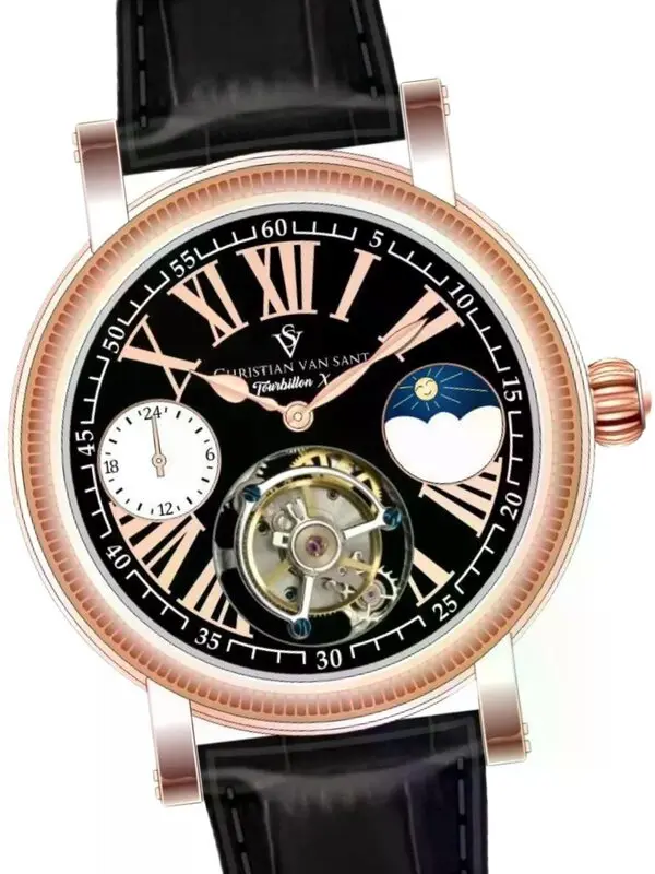 CHRISTIAN VAN SANT Tourbillon 45mm Watch With Leather Strap - Black