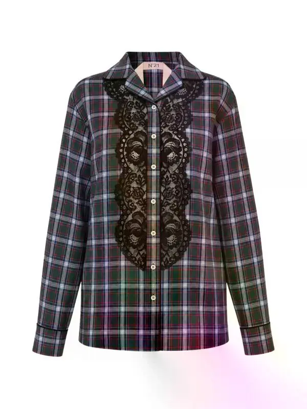 N°21 Lace-panel Tartan Shirt - Green