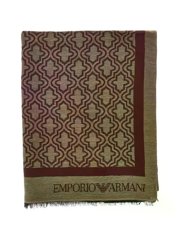 Emporio Armani Geometric-pattern Fringed Scarf - Neutrals