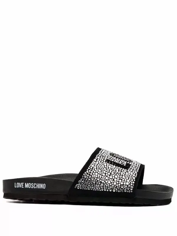 Moschino Rhinestone-embellished Leather Sandals - Black