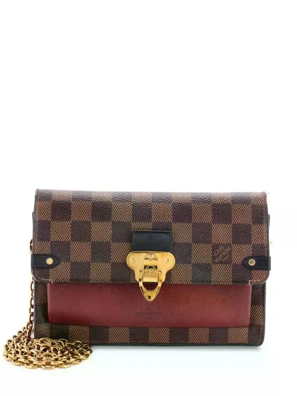 LOUIS VUITTON Vavin Chain Wallet Nm Damier With Leather Crossbody Bag - Brown