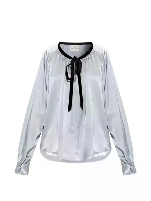 FORTE_FORTE Tie-neck Silk Top - Grey