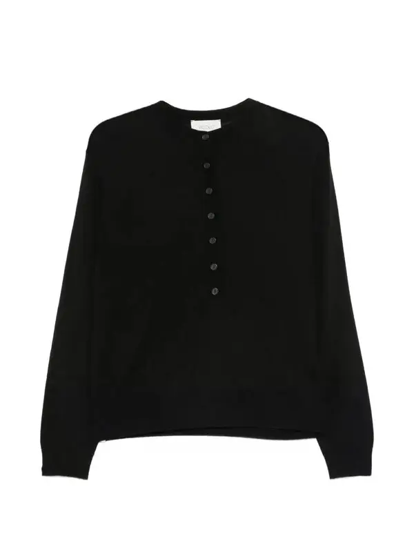 VICOLO Button-up Crew Neck Sweater - Black