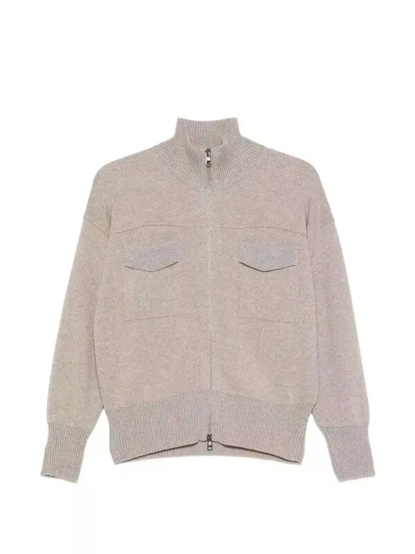PANICALE Ribbed-trim Zip-up Cardigan - Neutrals