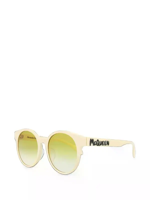 Alexander McQueen Logo-print Round-frame Sunglasses - Neutrals