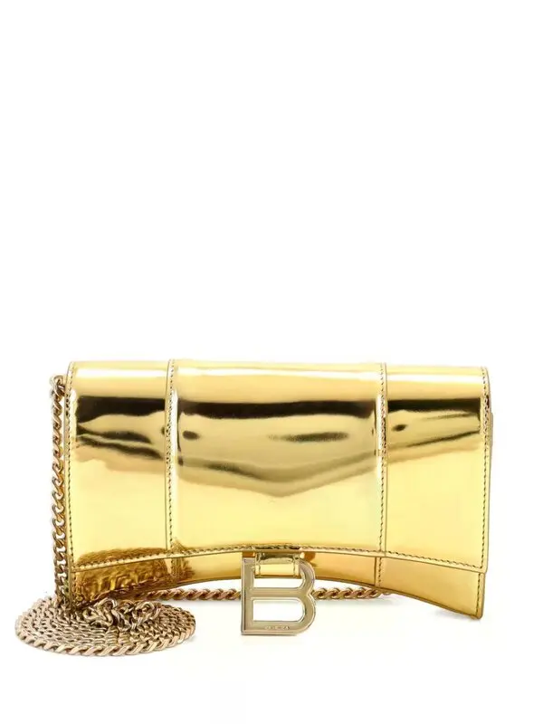 Balenciaga Hourglass Chain Wallet Leather Crossbody Bag - Gold