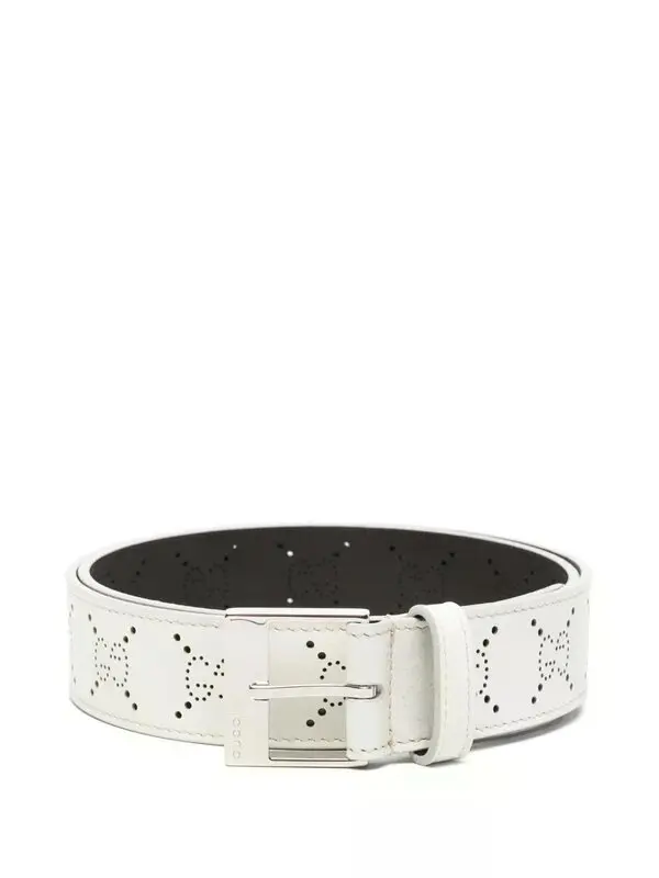 Gucci Perforated Gg Leather Belt - White