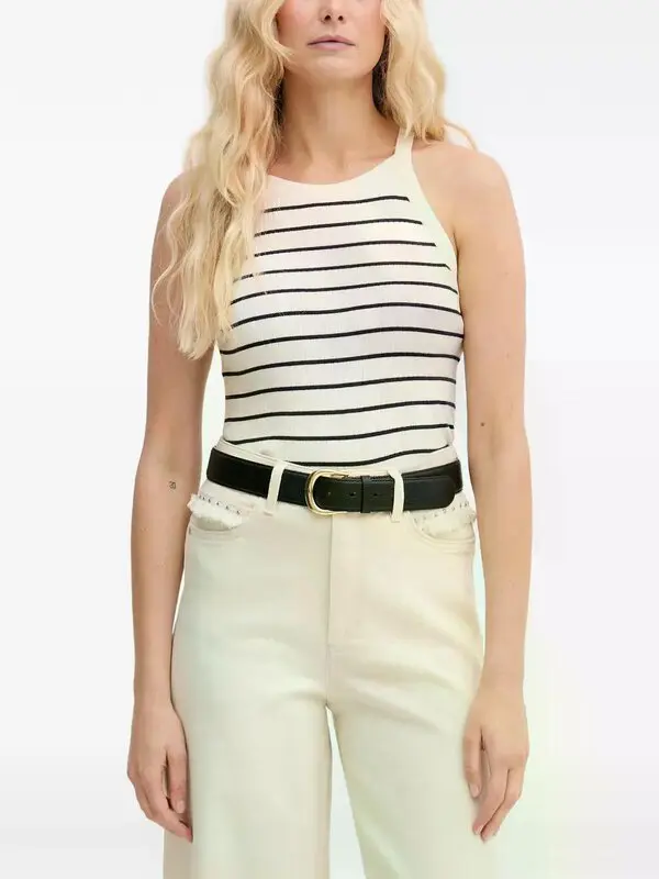 MOS MOSH Mmimanja Caliz Striped Ribbed-knit Top - White