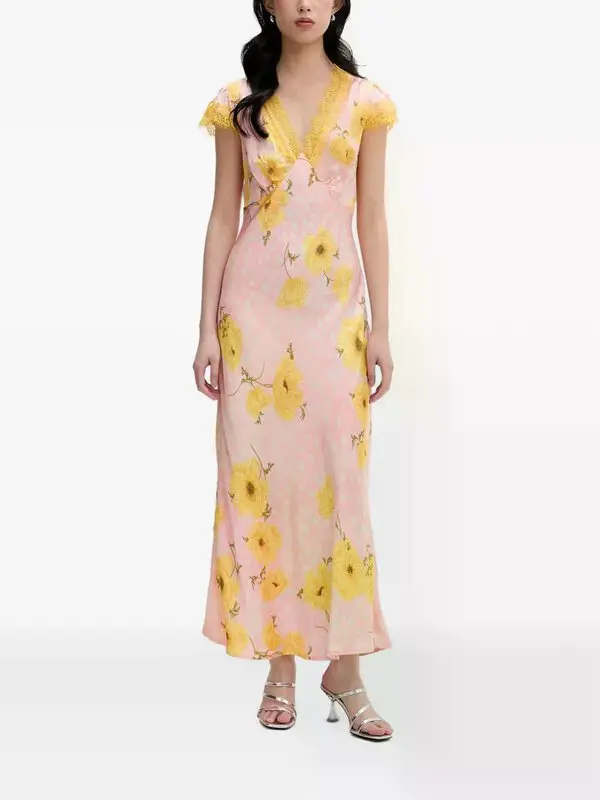NEVER FULLY DRESSED Poppy Olivia Lace-trimmed Floral-print Dress - Pink