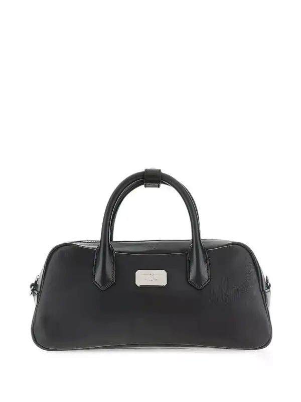 Emporio Armani Logo Plaque Leather Tote Bag - Black