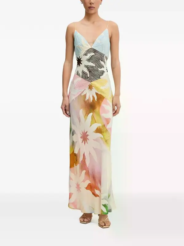 NEVER FULLY DRESSED Abstract Soleil Emilia Midi Dress - Neutrals