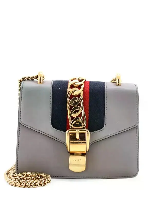 Gucci Sylvie Chain Shoulder Bag Leather Mini Crossbody Bag - Grey