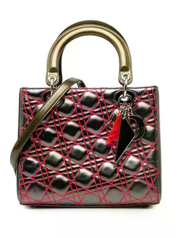 Dior 2011 Anselm Reyle Medium Metallic Lambskin Cannage Lady Satchel - Grey