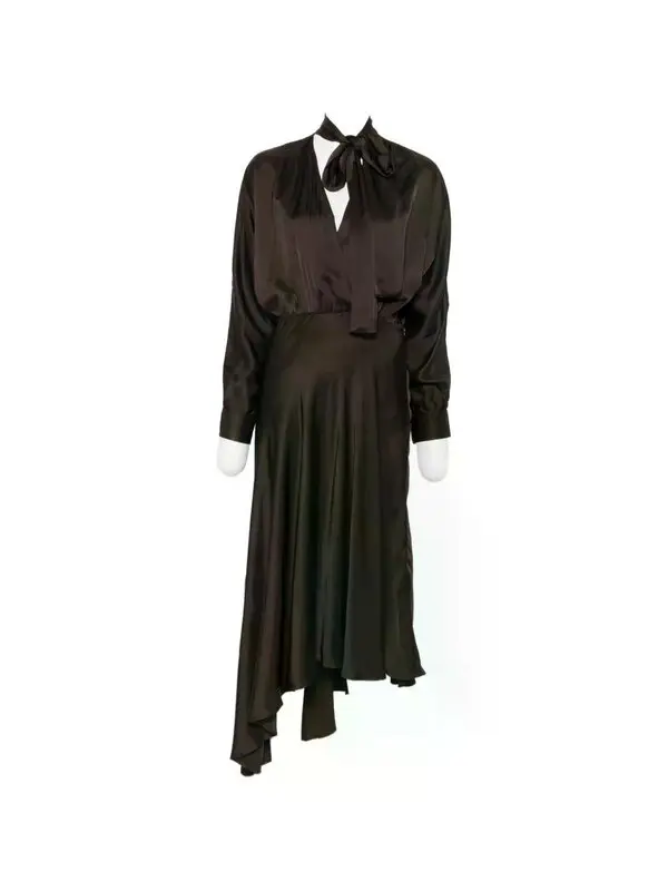 Maje Tie-neck Asymmetric Midi Dress - Brown