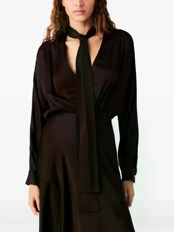 Maje Tie-neck Asymmetric Midi Dress - Brown