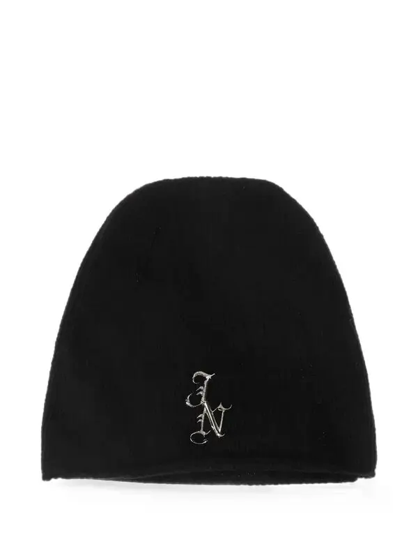 JUN/NAKAYAMA Logo Plaque Ribbed Beanie - Black
