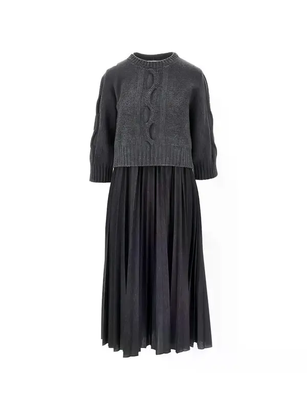 Max Mara Cable Knit Pleated Maxi Dress - Grey