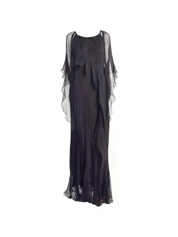 IRINA SCHROTTER Cherise Plissé Ruffled Maxi Dress
