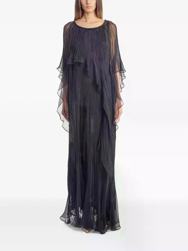 IRINA SCHROTTER Cherise Plissé Ruffled Maxi Dress