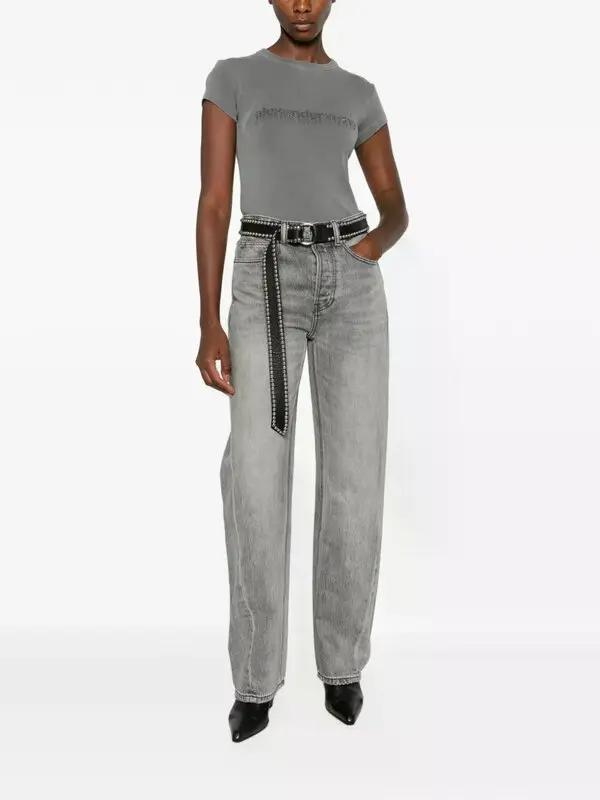 Alexander Wang Logo-print Wide-leg Jeans - Grey