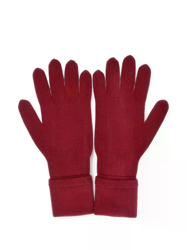 Emporio Armani Logo Embroidered Wool Gloves - Red