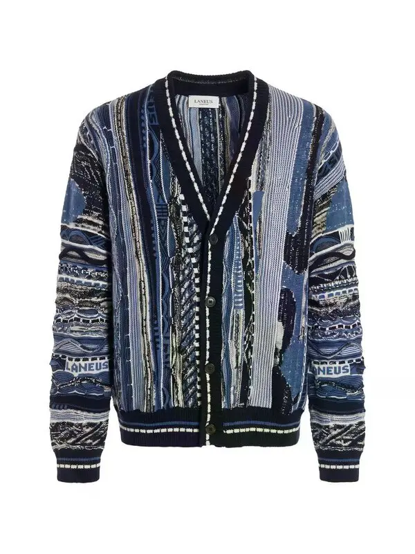 LANEUS Geometric-motif V-neck Cardigan