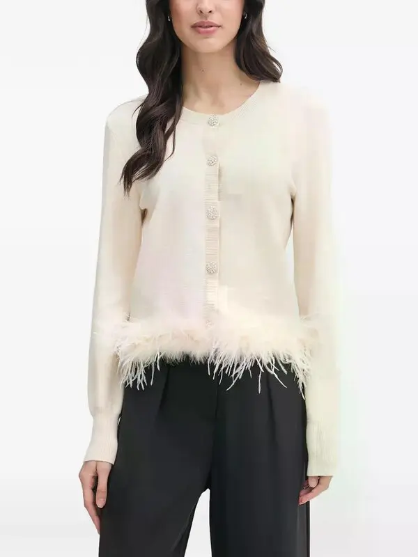 OUI Faux-feather Trim Crystal Embellished Cardigan