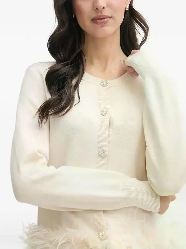 OUI Faux-feather Trim Crystal Embellished Cardigan