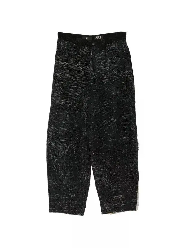 Y’s Sashiko-stitch Frayed Trousers - Black