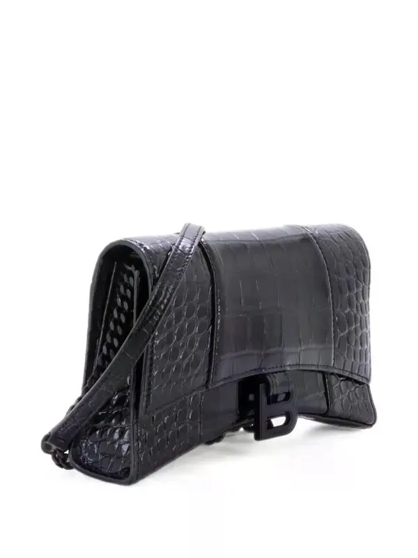 Balenciaga Hourglass Chain Crocodile Embossed Leather Crossbody Bag