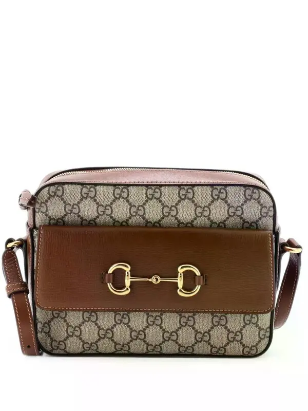 Gucci Horsebit 1955 Flap Pocket Camera Bag Gg Coated Canvas And Leather Small Crossbody Bag - Brown