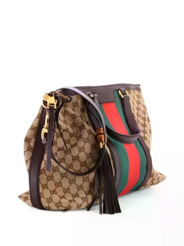 Gucci Rania Convertible Top Handle Bag Web Gg Canvas Medium Tote Bag