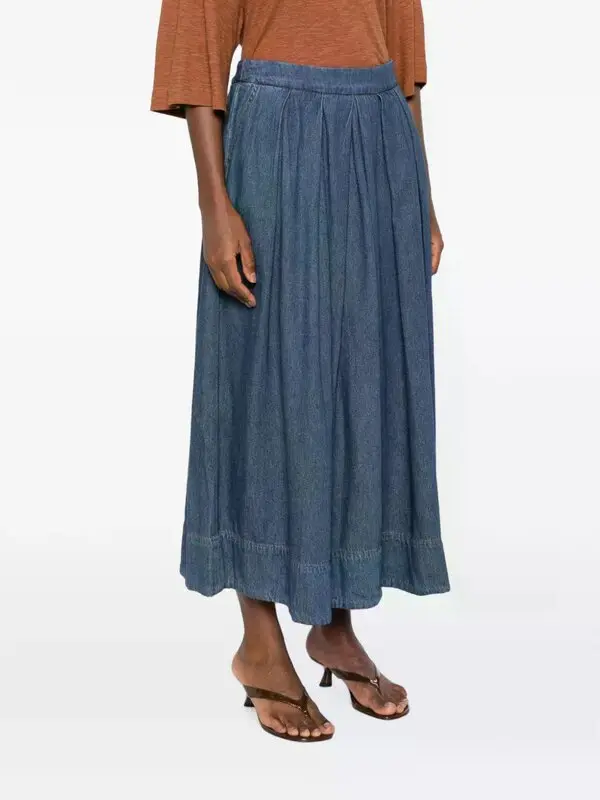 MAISON123 Oxane Pleated Denim Maxi Skirt