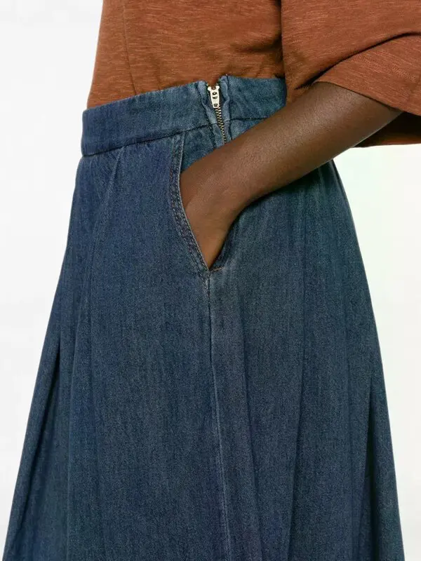 MAISON123 Oxane Pleated Denim Maxi Skirt