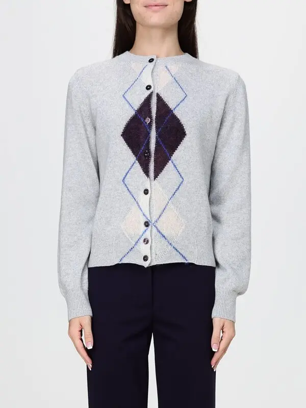 Liviana Conti Saba Argyle Pattern Wool Blend Crewneck Cardigan