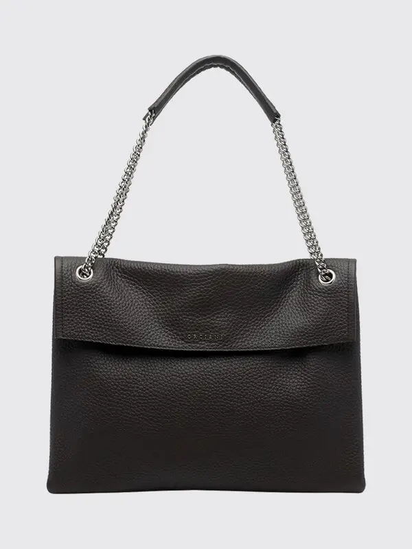 Orciani Venus Medium Shoulder Bag In Hammered Leather With Chain-mail Handle - Brown