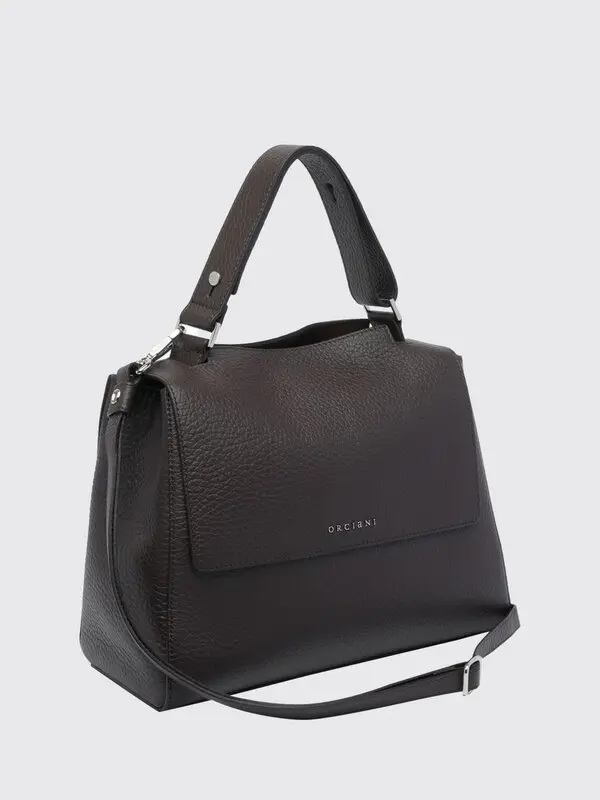 Orciani Sveva Medium Handbag In Hammered Leather With Metal Logo - Brown
