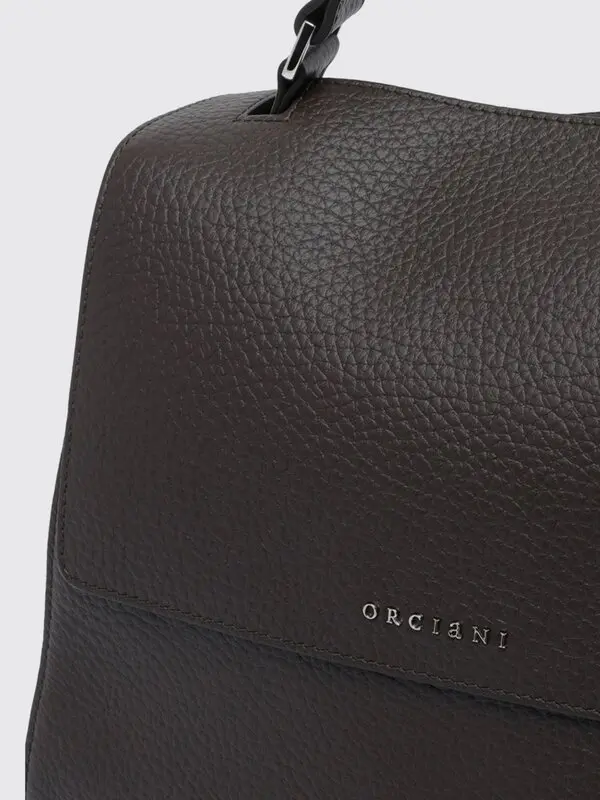 Orciani Sveva Medium Handbag In Hammered Leather With Metal Logo - Brown