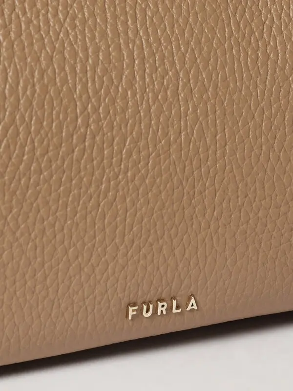 Furla Textured Leather Shoulder Bag With Top Handle And Adjustable Shoulder Strap - Beige