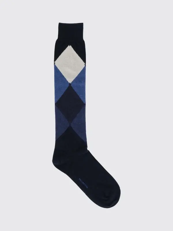 BALLANTYNE High-top Cotton-blend Socks With Diamond Pattern - Navy