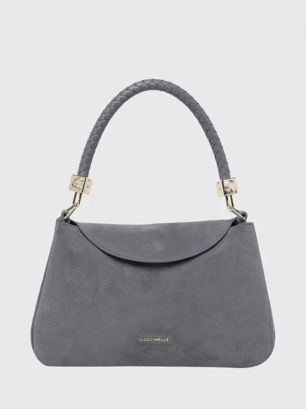 COCCINELLE Tiggy Leather And Suede Shoulder Bag With Woven Handle - Grey