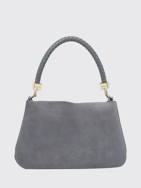 COCCINELLE Tiggy Leather And Suede Shoulder Bag With Woven Handle - Grey