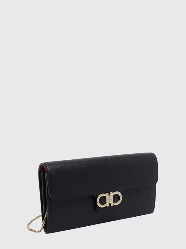 FERRAGAMO Gancini Grained Calf Leather Wallet On Chain With Removable Strap