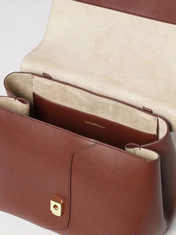 Emporio Armani Bovine Leather Handbag With Removable Shoulder Strap - Cocoa
