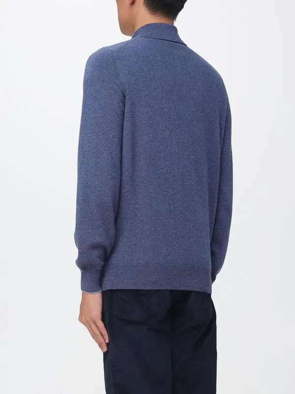 Brunello Cucinelli Pure Cashmere Long-sleeved Polo With Ribbed Collar - Blue