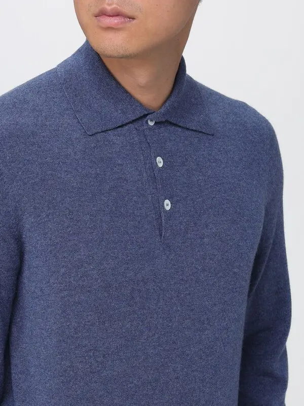 Brunello Cucinelli Pure Cashmere Long-sleeved Polo With Ribbed Collar - Blue