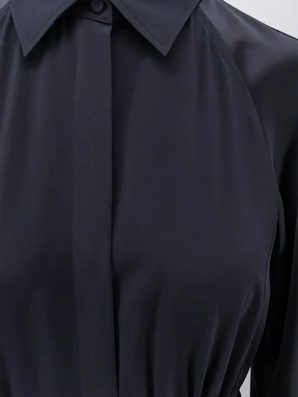 Max Mara Long-sleeved Collared Midi Dress With Drawstring Waist