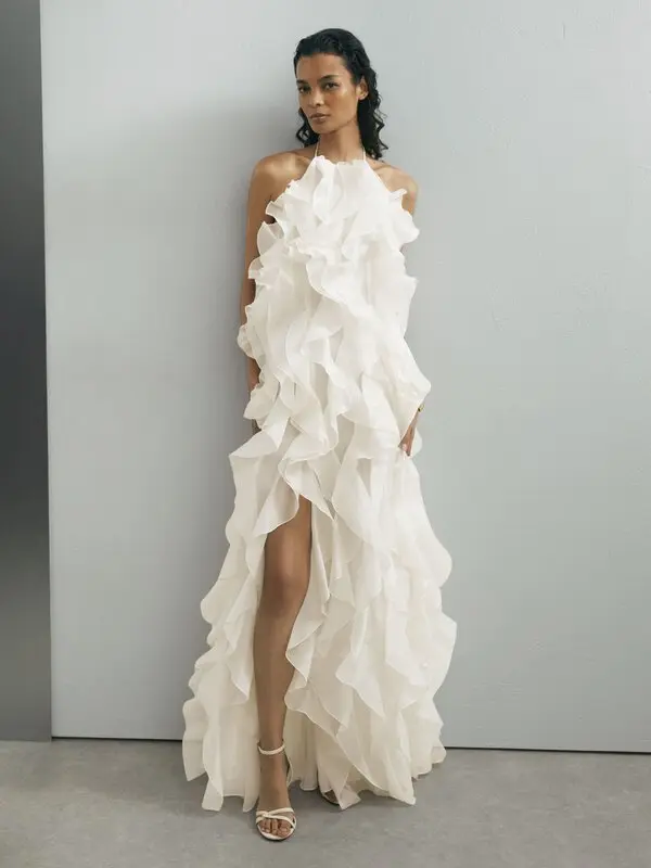 REISS Atelier Silk-organza Ruffle Maxi Dress - Cream