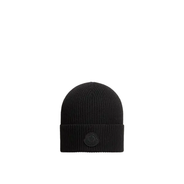 Moncler Logo Wool Beanie - Black